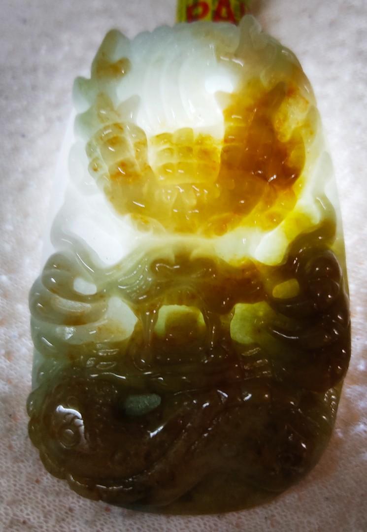 Antique Yellow & Green Jade Dragon Pendant, Furniture & Home Living ...