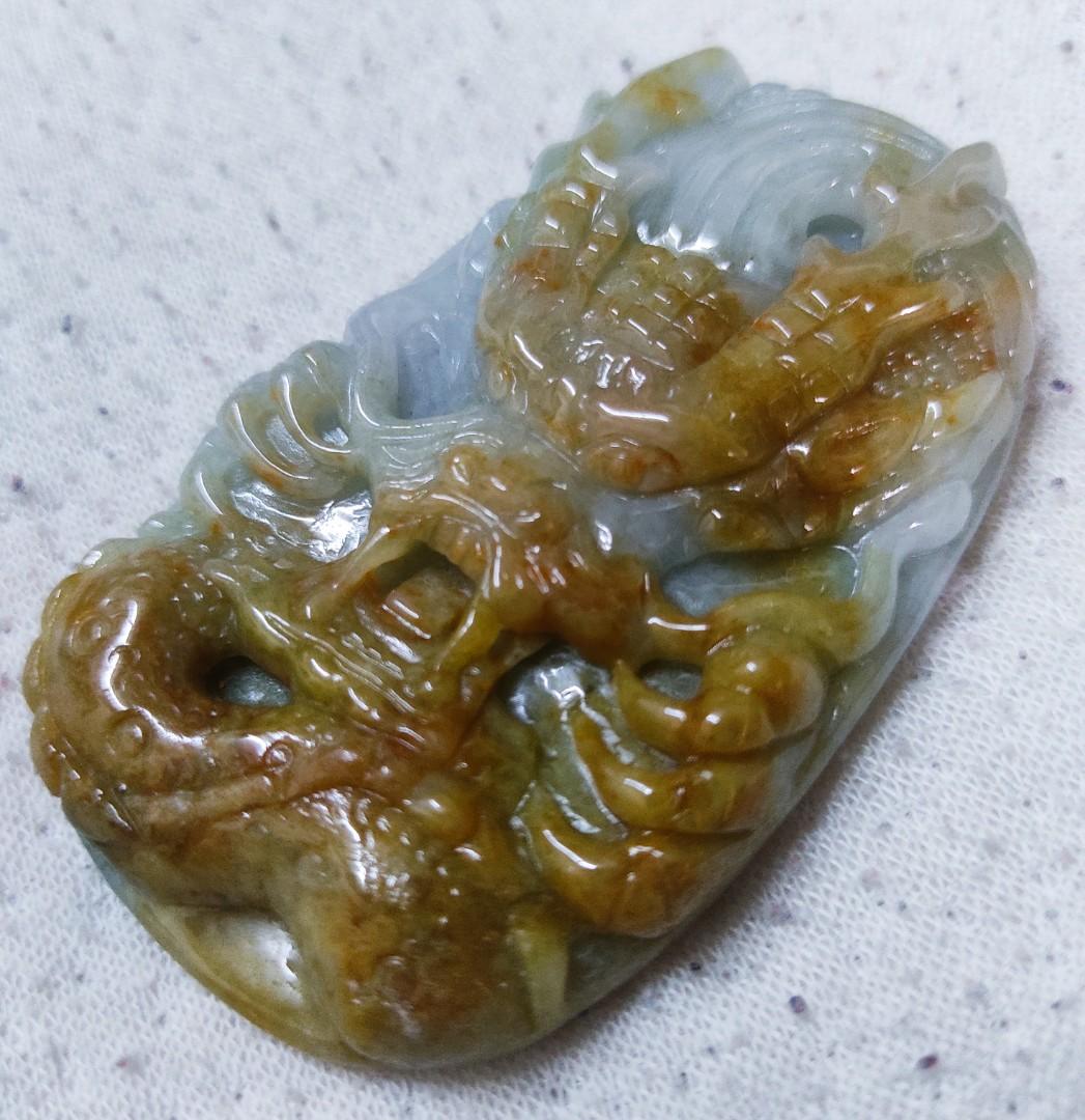 Antique Yellow & Green Jade Dragon Pendant, Furniture & Home Living ...