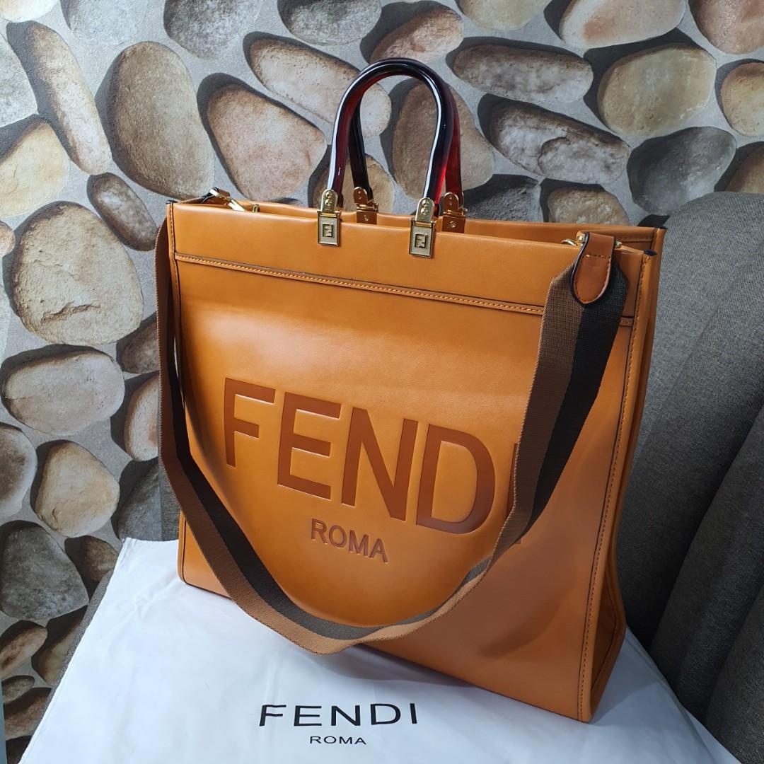 Tas Fendi Sunshine Shopper Logo Leather Coklat Muda AP2809, Fesyen ...
