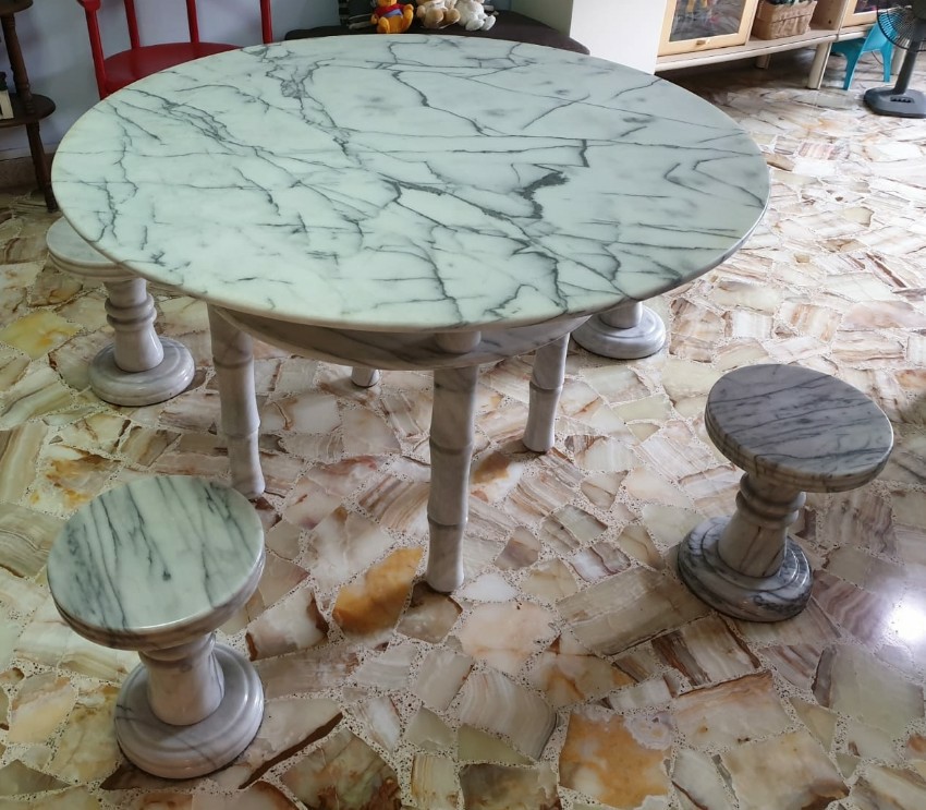 Round Marble Table & 4 Marble Round Stools, Furniture & Home Living ...