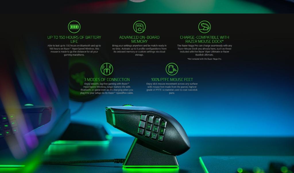 RAZER NAGA PRO Modular WIRELESS Gaming Mouse - Focus+ 20,000 DPI ...