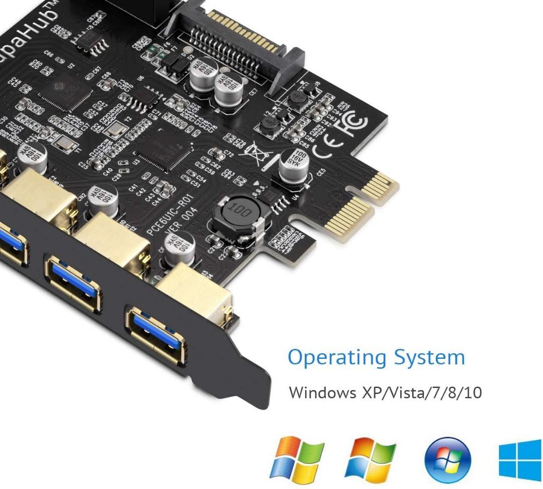 SUPAGEEK USB 3.0 PCI-E Expansion Card to 4 USB-A / 1 USB-C Port ...
