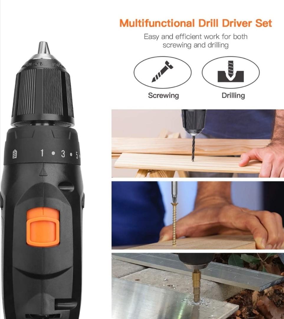 TACKLIFE 12V Cordless Drill Driver,3/8" Metal Chuck,2 Speeds Compact ...