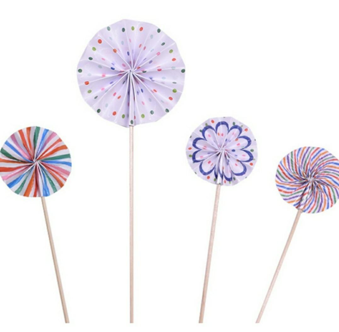 4 Pcs/pack Mini Paper Fan Cake Cupcake Toppers, Hobbies & Toys ...