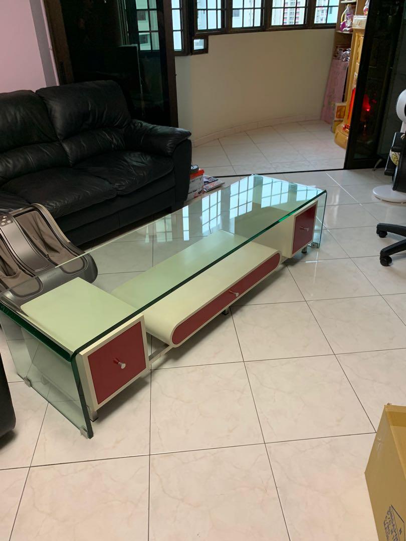 Glass coffee table with drawers, Furniture & Home Living, Furniture ...
