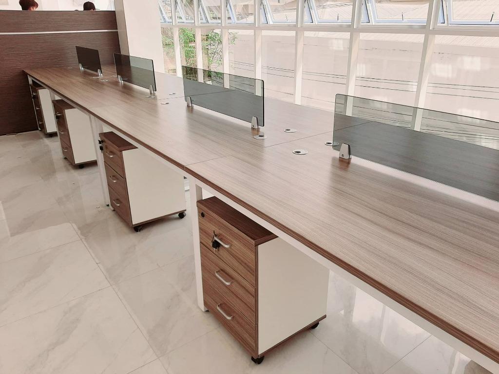 Linear Workstation ( Glass Divider ) With Mobile Cabinet, Furniture ...