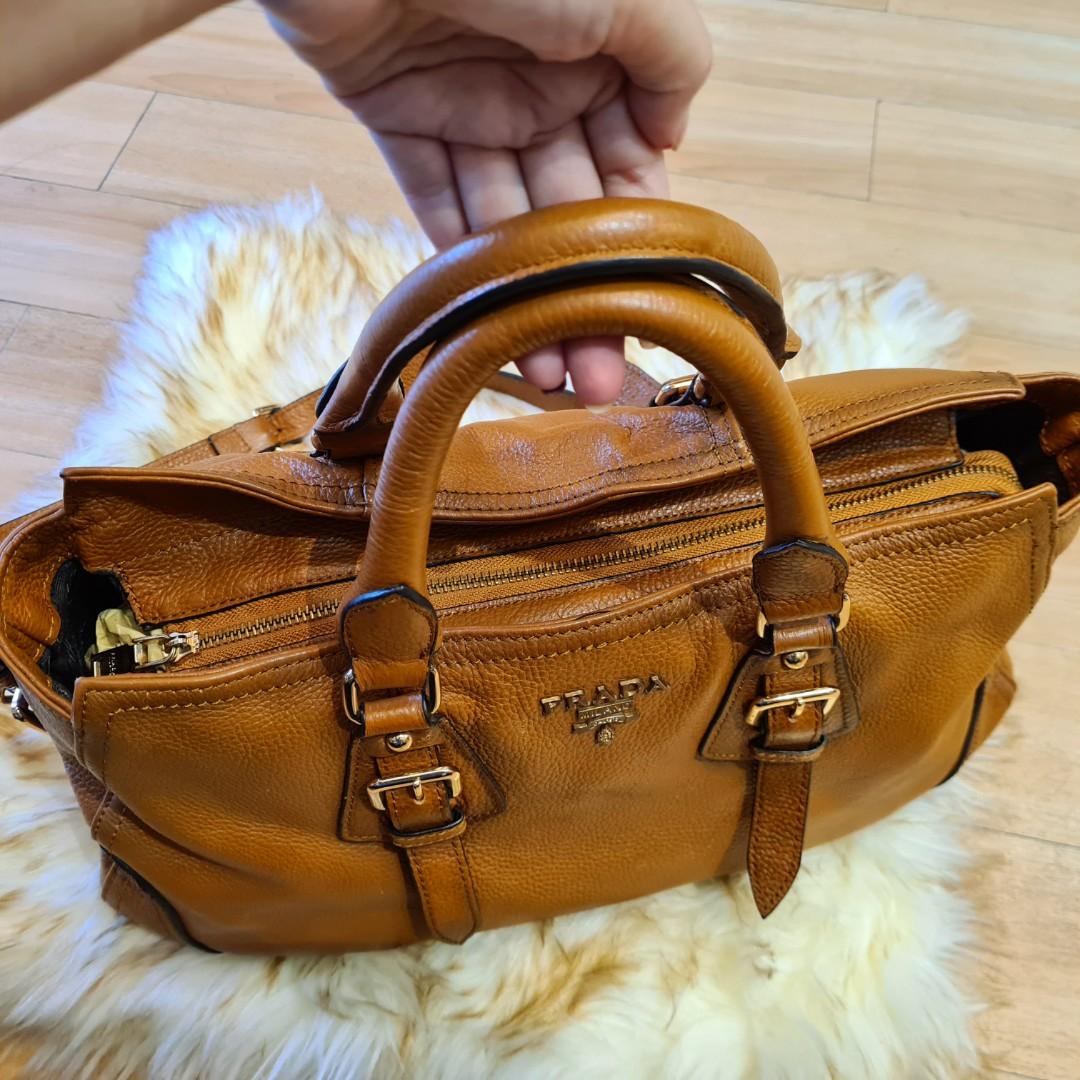 Prada Vintage Brown Leather Two Way Bag, Luxury, Bags & Wallets on ...