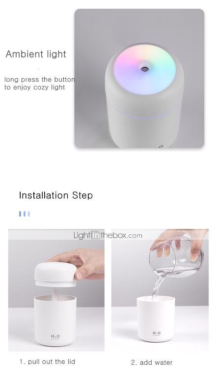 H2O Car Humidifier Usb minimalist design with led lights 300ml, Beauty ...