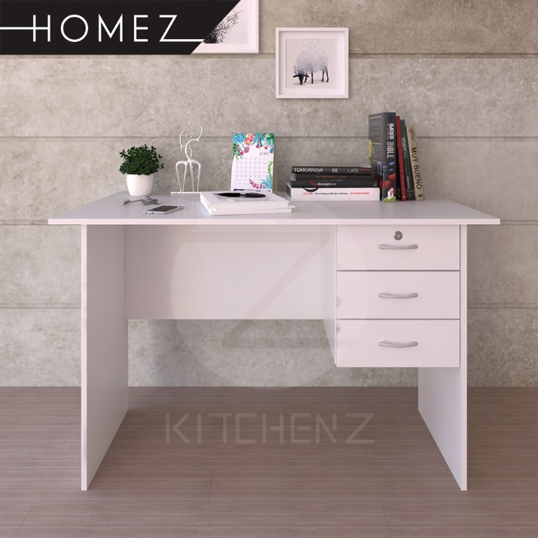 4Ft Writing Table / Study Table with 1 Locker + 2 Drawer (Self-assembly ...