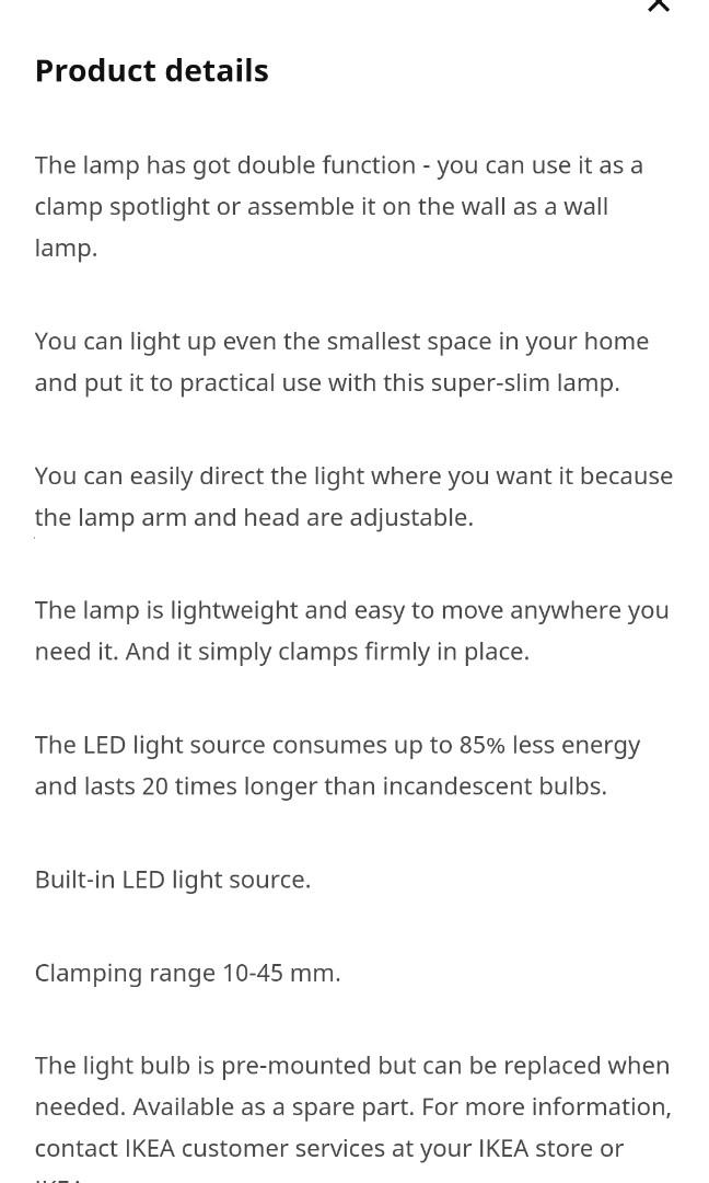 IKEA NAVLINGE LED Table / Desk/Wall Lamp with Clamp, Furniture & Home ...