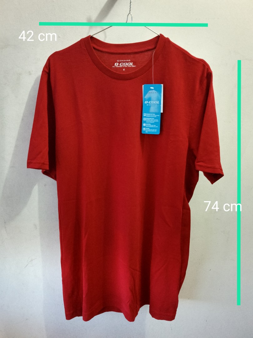 Giordano G-Cool Tee Kaos Polos Merah, Fesyen Pria, Pakaian , Atasan di Carousell