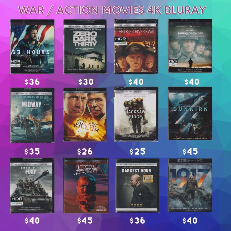 War / Action Movies 4K & Standard Blu ray/Bluray, Music & Media, CDs ...