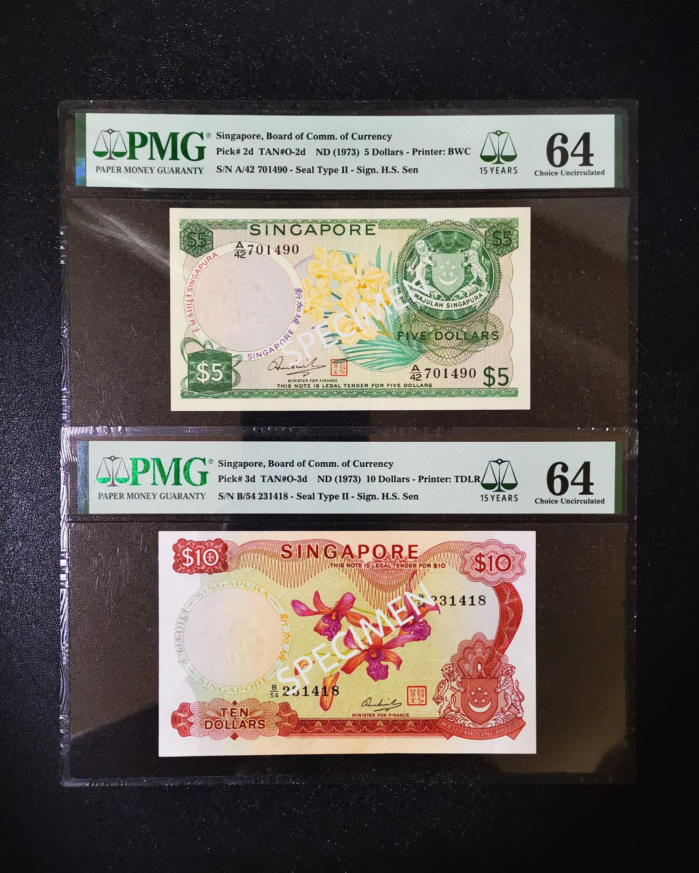 🇸🇬 Singapore Orchid Series $5 & $10 Banknote... HSS With Red Seal ...