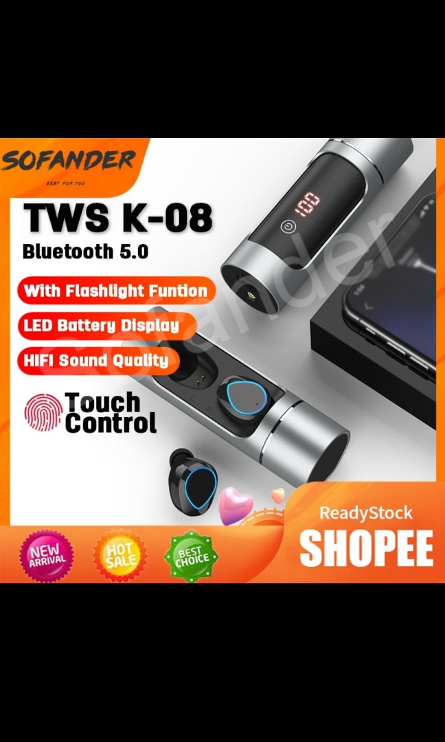 K08 Bluetooth Earphone Gaming Earphones Wireless Earbuds LED, Audio ...