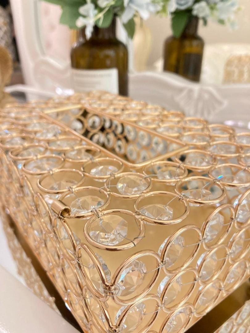 Instock Crystal Gold Metal Tissue Box Luxury Classic Style Great Gatsby ...