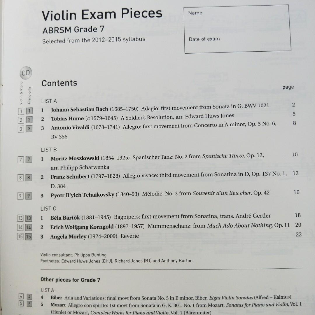 Grade 7 Violin Exam Pieces with FREE Theory Paper, Hobbies & Toys ...