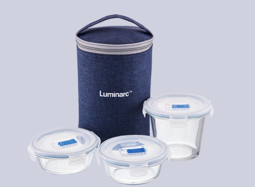 Luminarc Lunch Box 4 Pieces Luminarc S4P Purebox Round 420&840 with Bag ...