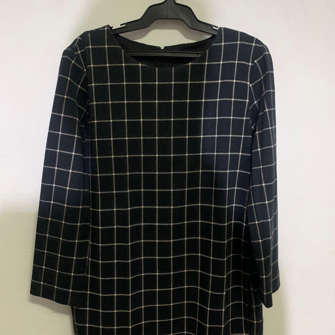 Uniqlo Navy Blue Checkered Dress, Women's Fashion, Dresses & Sets ...