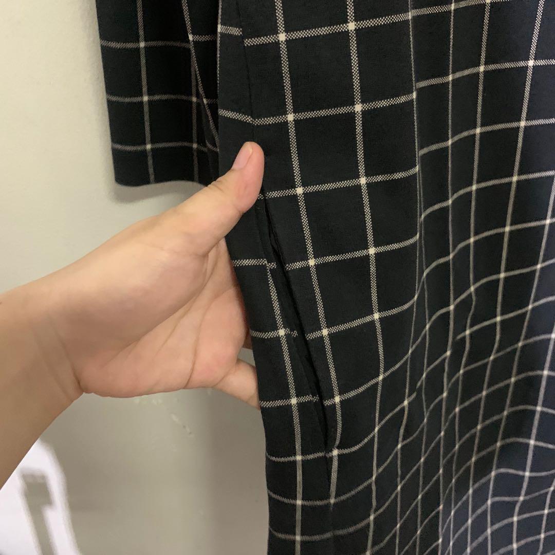 Uniqlo Navy Blue Checkered Dress, Women's Fashion, Dresses & Sets ...
