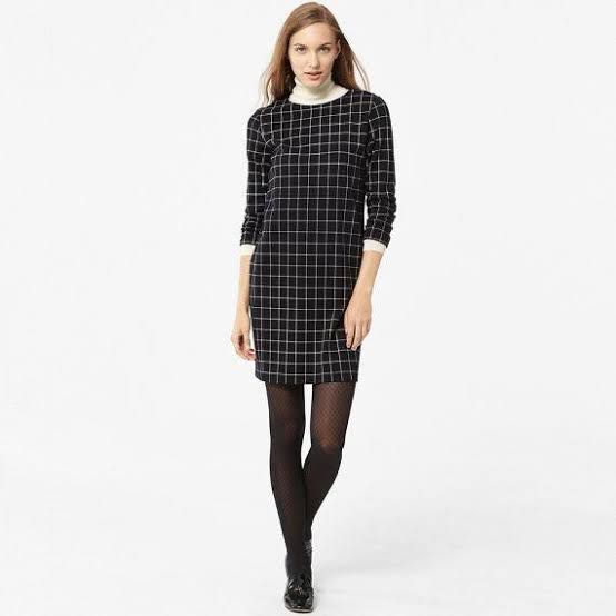 Uniqlo Navy Blue Checkered Dress, Women's Fashion, Dresses & Sets ...