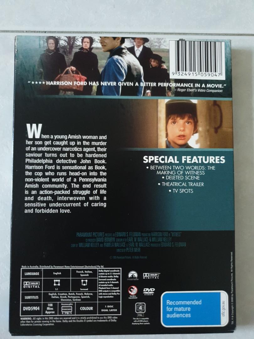 Witness DVD Special Collector's Edition Harrison Ford, Hobbies & Toys ...