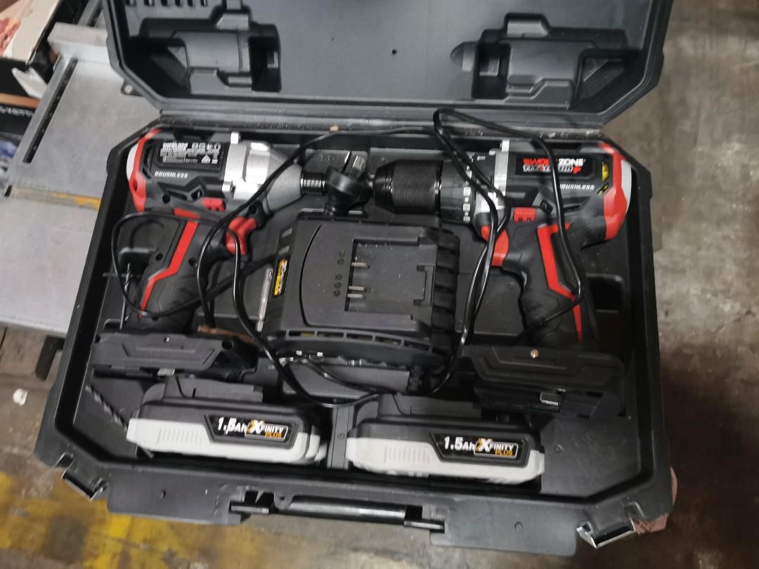 Workzone cordless hammer drill and impact driver brushless, Commercial ...
