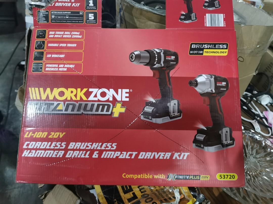 Workzone cordless hammer drill and impact driver brushless, Commercial ...