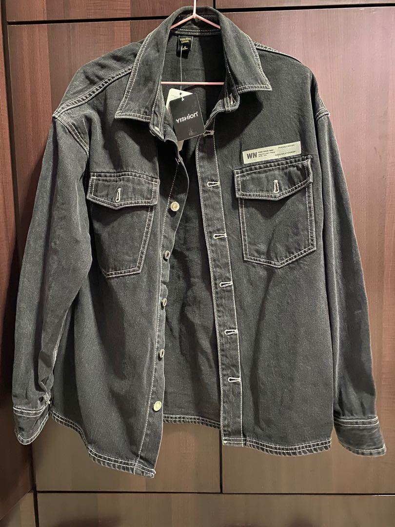 YISHION Black Denim Jacket, Men's Fashion, Coats, Jackets and Outerwear on Carousell