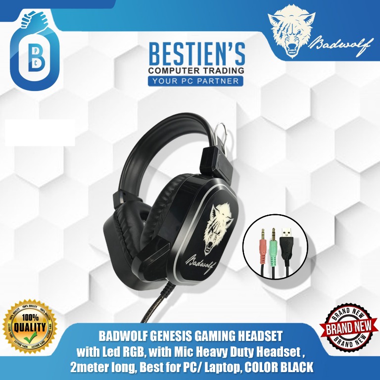 BADWOLF GENESIS GAMING HEADSET with Led RGB, with Mic Heavy Duty ...