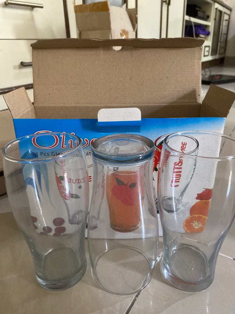 3 gelas besar gelas mug gelas set kaca, Kitchen & Appliances di Carousell