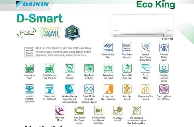 Daikin D-SMART Series Inverter split Type, TV & Home Appliances, Air ...