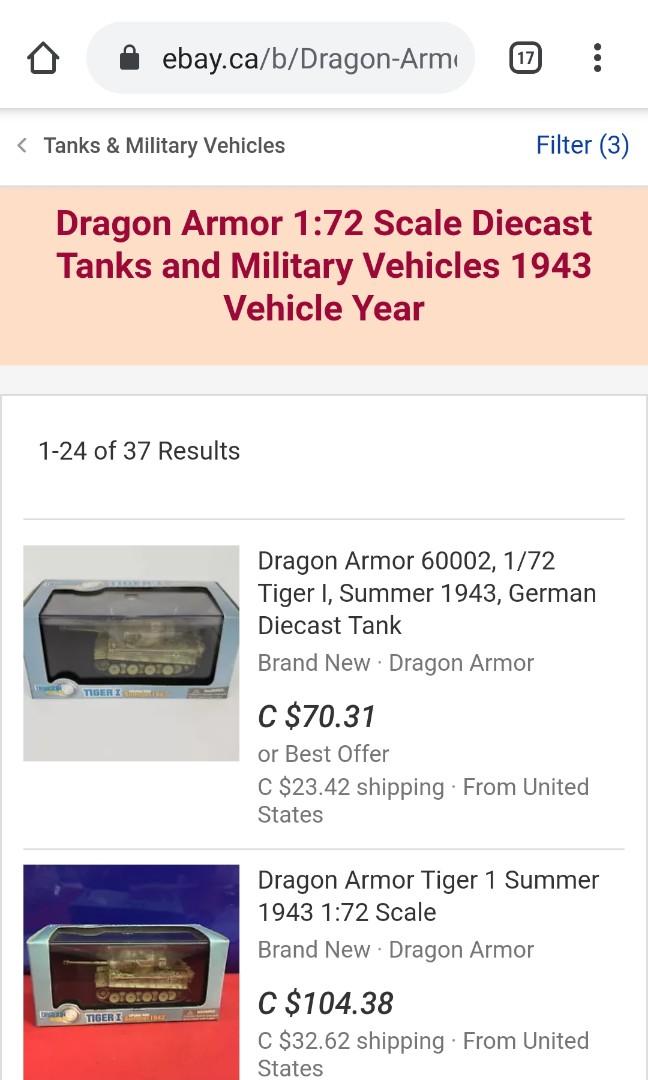 Dragon Armor Tiger 1 Summer 1943 (Diecast military tank), Hobbies ...
