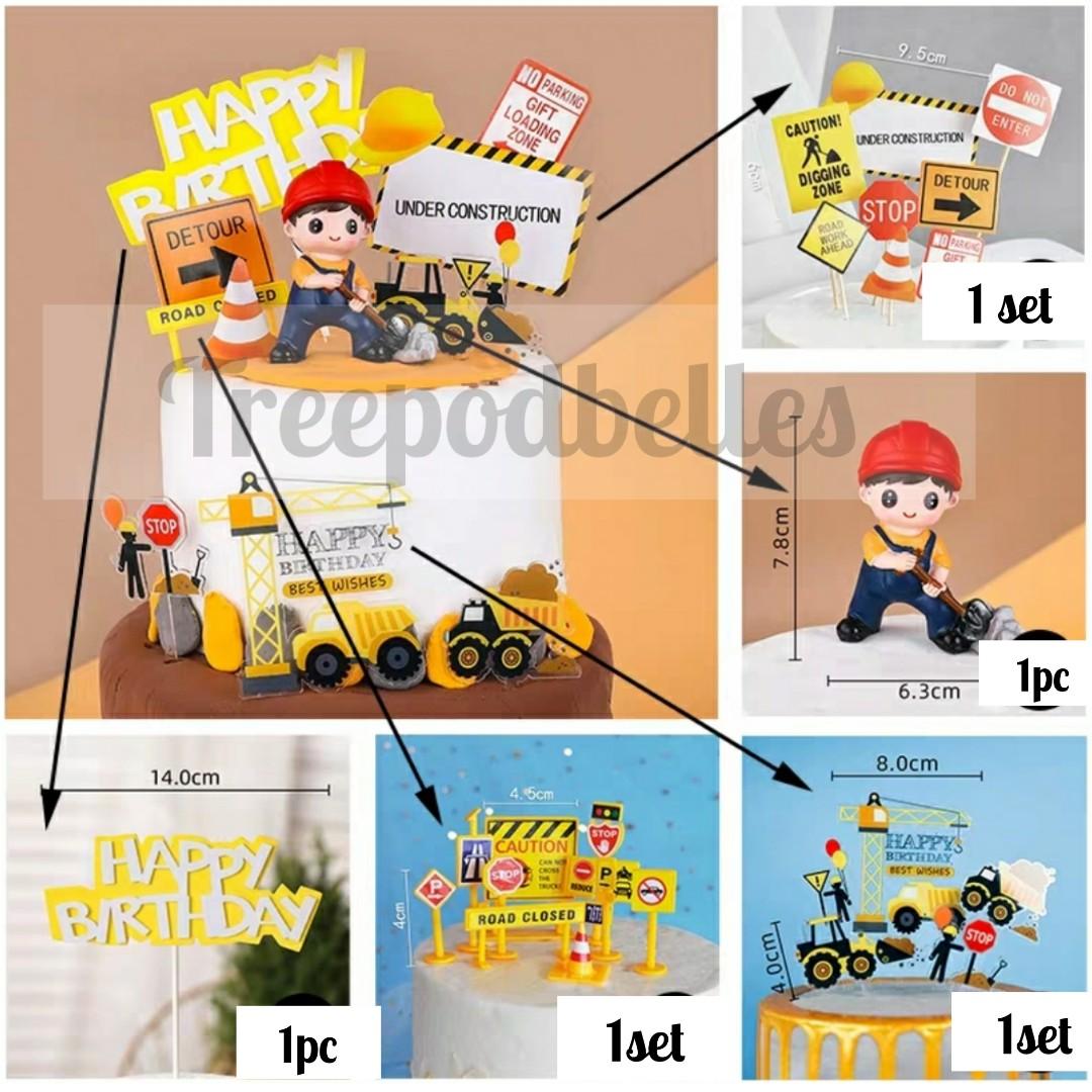 FULL SET Construction/Builder theme cake toppers | Birthday theme ...