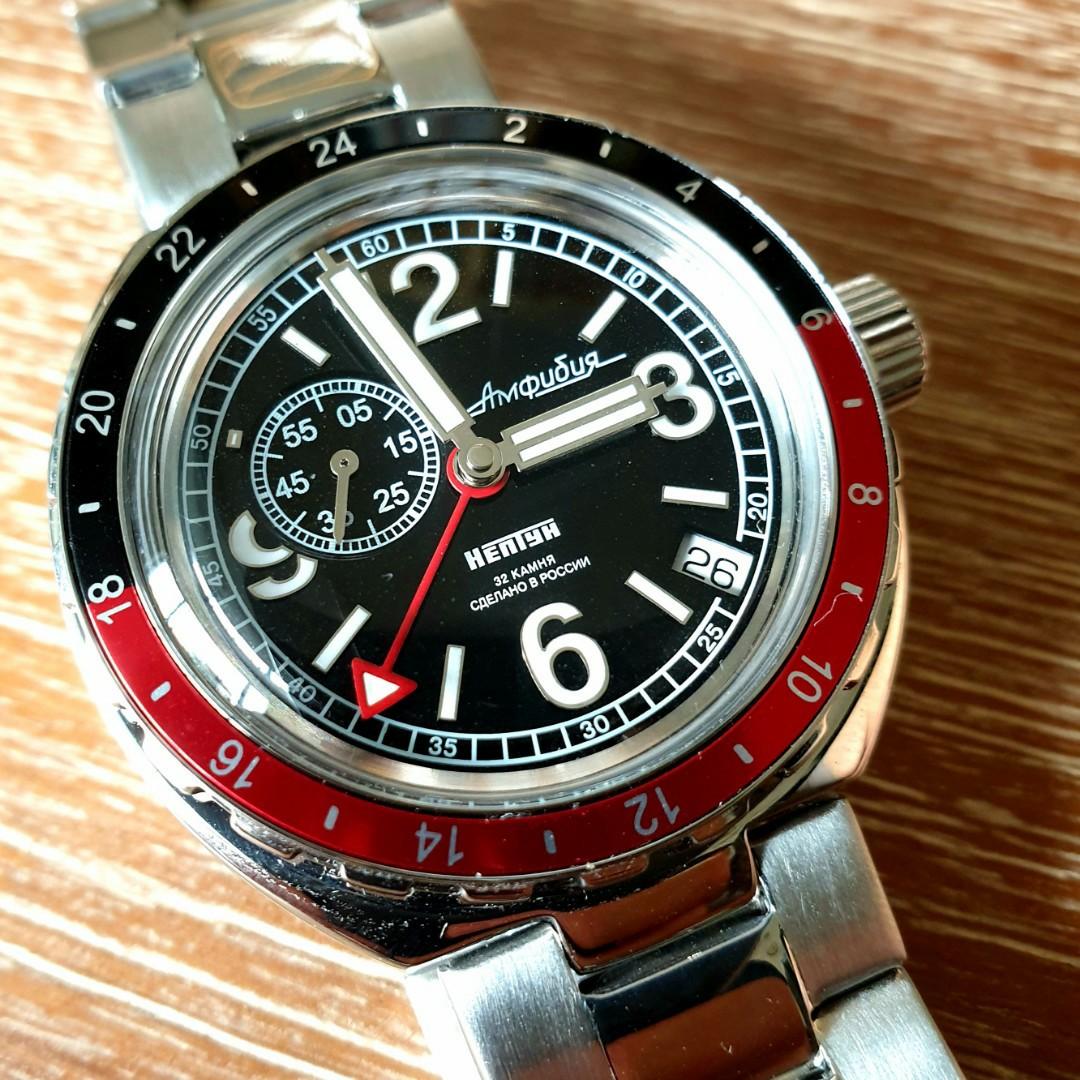 Vostok Amphibia Neptune GMT Dive Watch 200M WR. GMT hand, 24 hour bezel ...