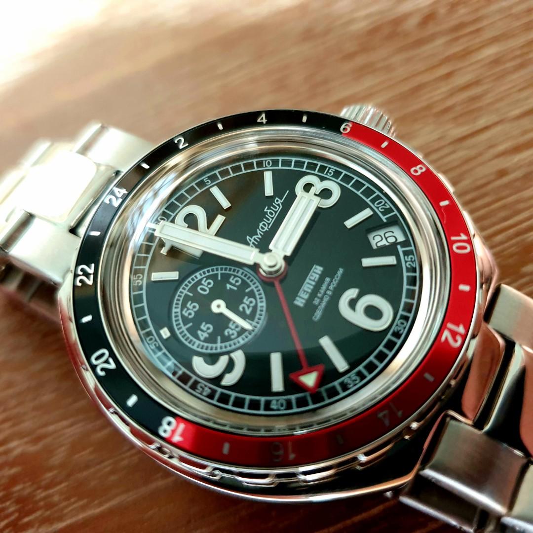 Vostok Amphibia Neptune GMT Dive Watch 200M WR. GMT hand, 24 hour bezel ...