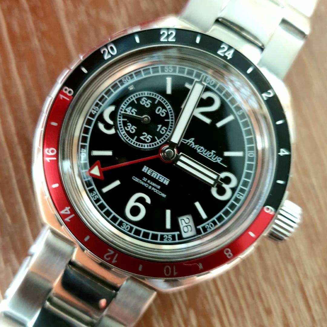Vostok Amphibia Neptune GMT Dive Watch 200M WR. GMT hand, 24 hour bezel ...