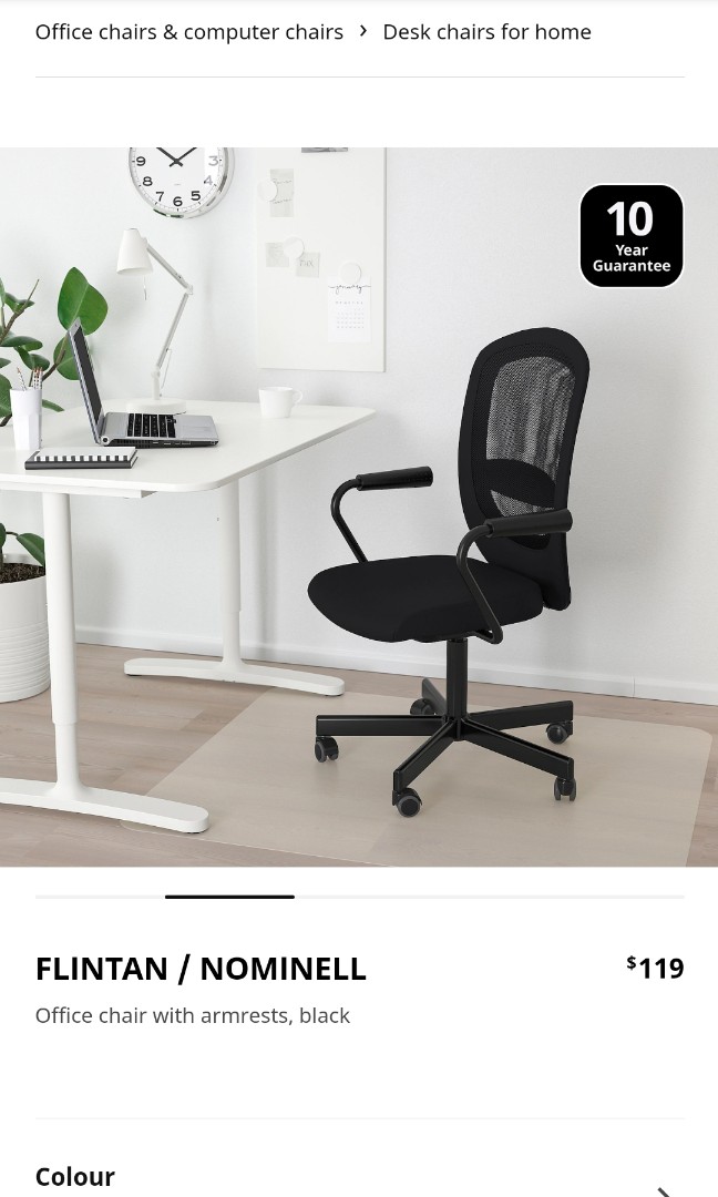IKEA FLINTAN / NOMINELL Office Chair with Arm Rest Black, Furniture ...