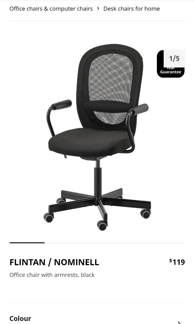 IKEA FLINTAN / NOMINELL Office Chair with Arm Rest Black, Furniture ...