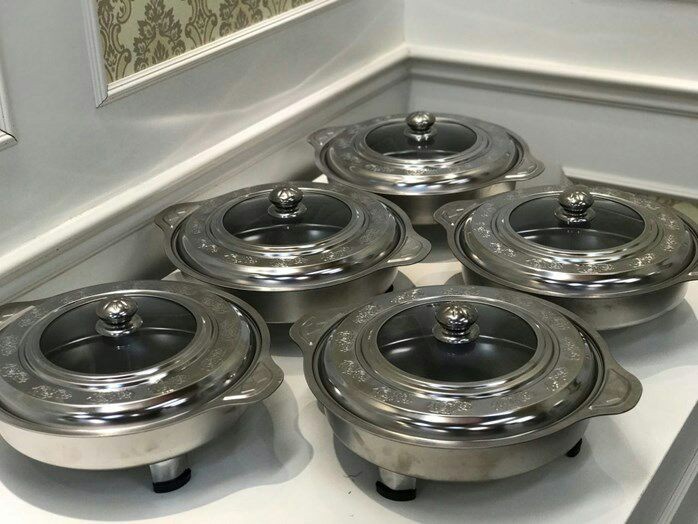 SET BUFFET TRAY UKIRAN BUNGA ROSE BULAT STEEL ( 5 BIJI), Furniture ...