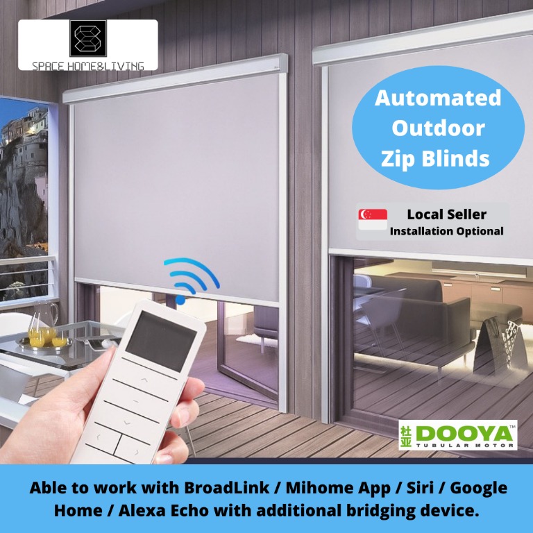(SG Warranty) Motorised Outdoor Zip Blinds Somfy A-Ok motor Automated ...