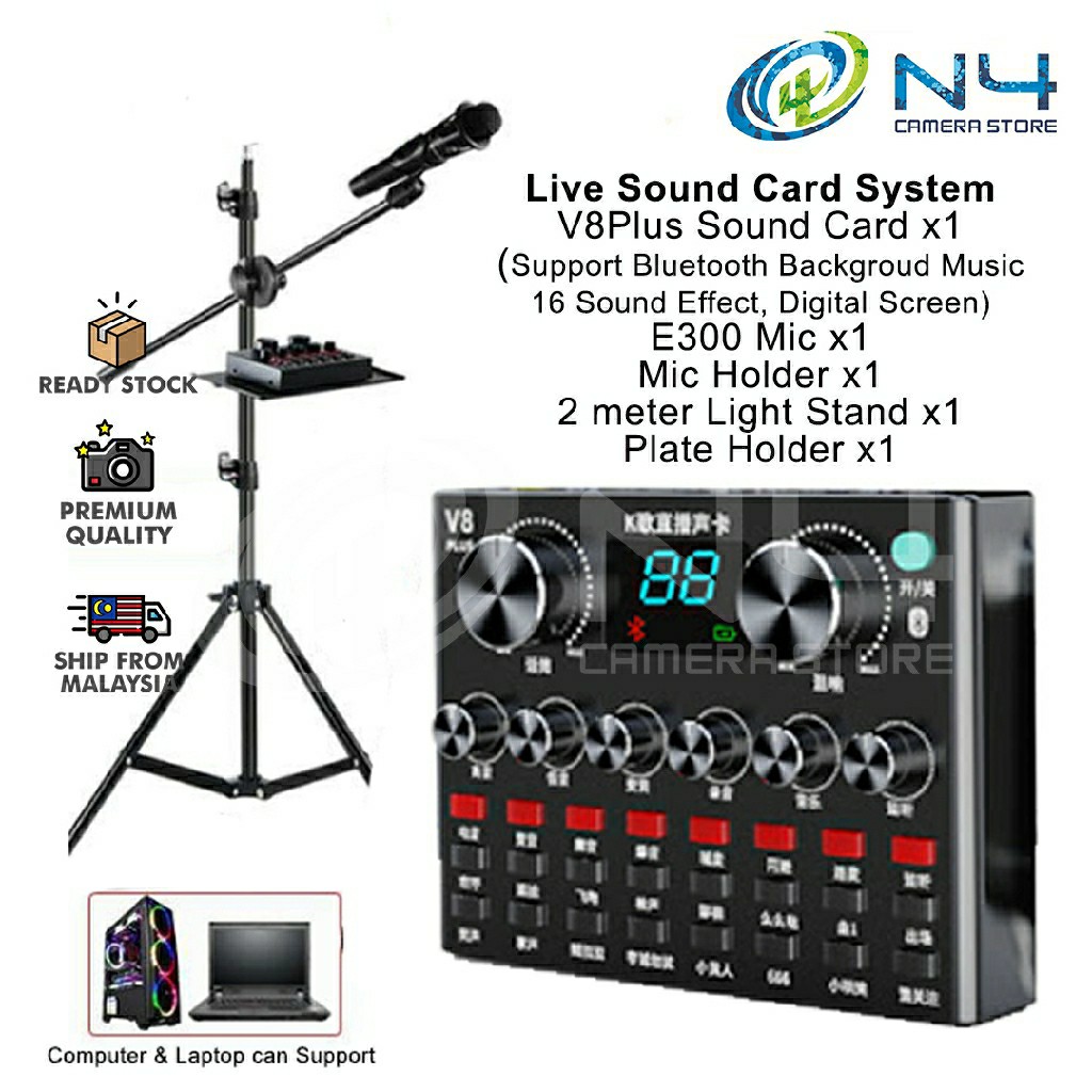 V8 Plus Sound Card System Set with Mic & Stand Audio USB Headset ...