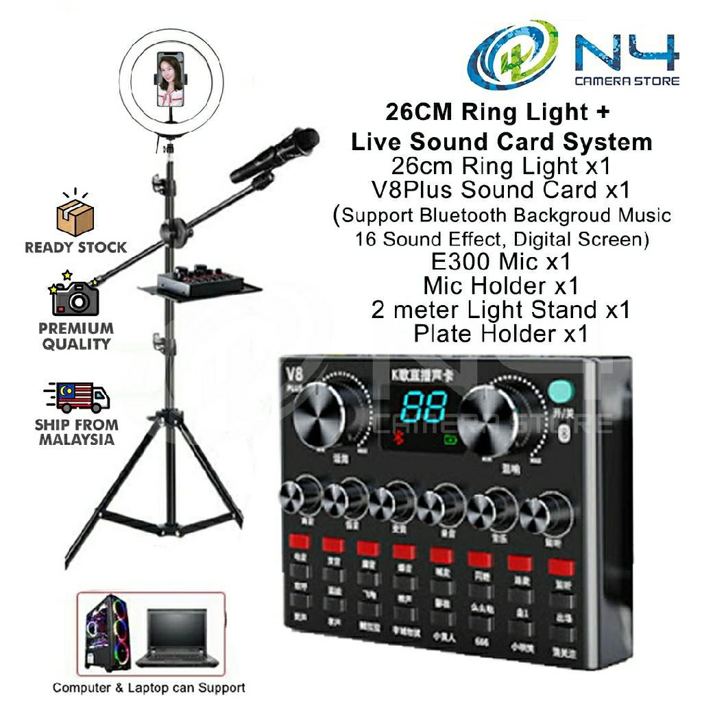 V8 Plus Sound Card System Set with Mic & Stand Audio USB Headset ...