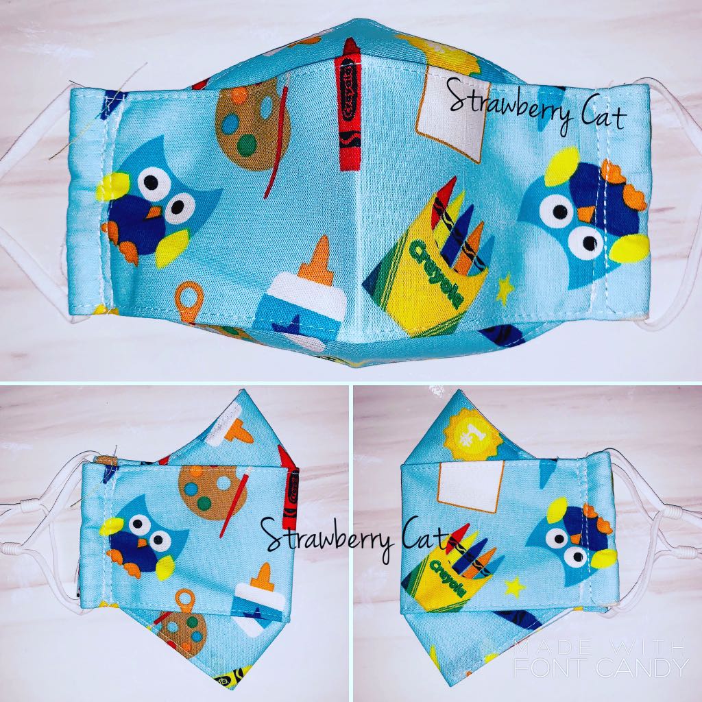 3D reusable children cotton face mask - Crayola Owl Blue, Health ...