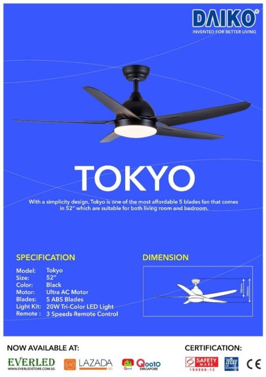 Daiko Celling fan Tokyo 52" ( Ac motor ) +🛠️FREE INSTALLATION ...