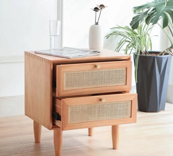 Muji Style Japanese Rattan 2 Drawers Bedside Table, Furniture, Tables ...