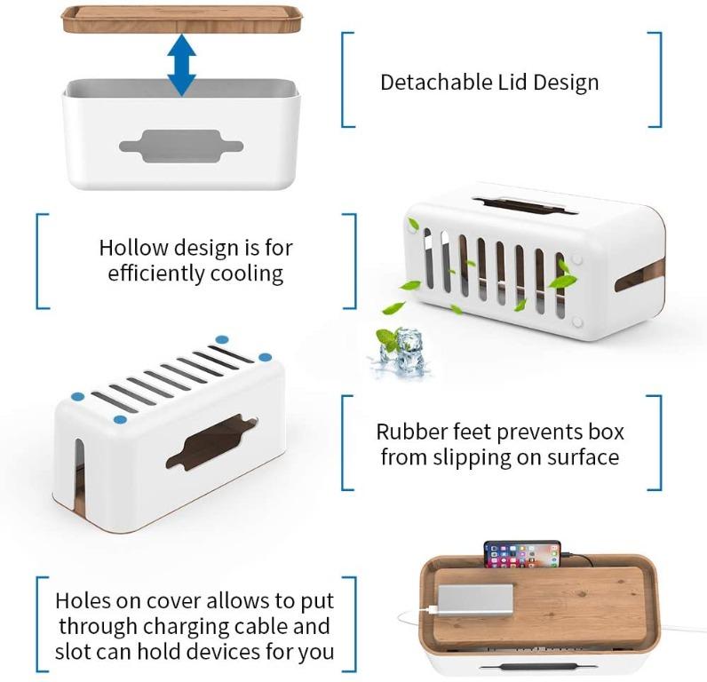 NTONPOWER Cable Management Box Large with Phone Holder, ABS Material ...