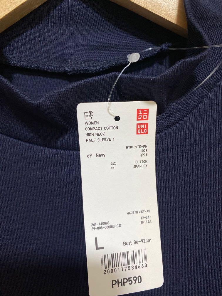 Uniqlo High Neck Half Sleeve - Navy, Women's Fashion, Tops, Longsleeves ...