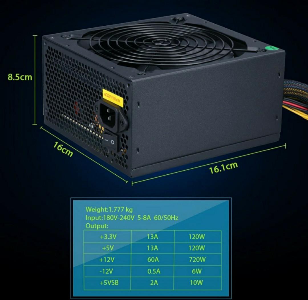 Excelvan 850-Watt ATX Computer Power Supply Desktop PC 850W for Intel ...