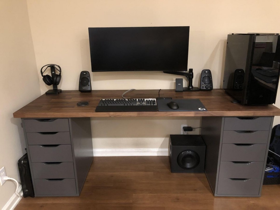 Mahogany table top and alex drawers, computer desk, Furniture & Home ...