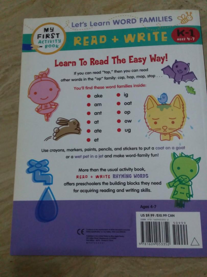 My First Activity Book K1 Read + Write Rhyming Words, Hobbies & Toys ...